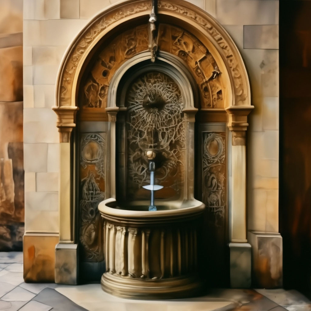"Pulpulak, Armenian drinking fountain, watercolor, Renaissance style ...