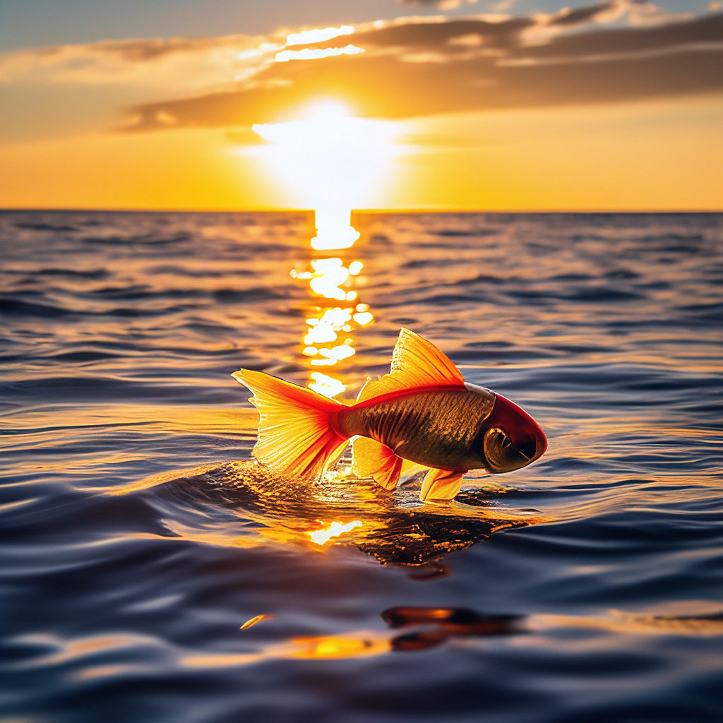 "Goldfish, , sunset on the sea, aesthetically pleasing, beautiful ...