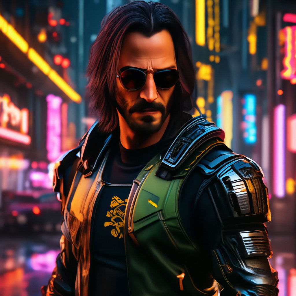 "Cyberpunk, Johnny Silverhand, neon lighting" — image created in Shedevrum