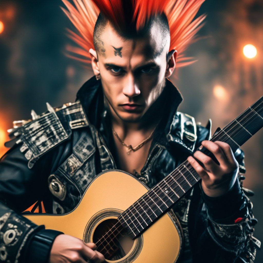 "Real Musketeer punk with a mohawk on his head and a guitar in his ...