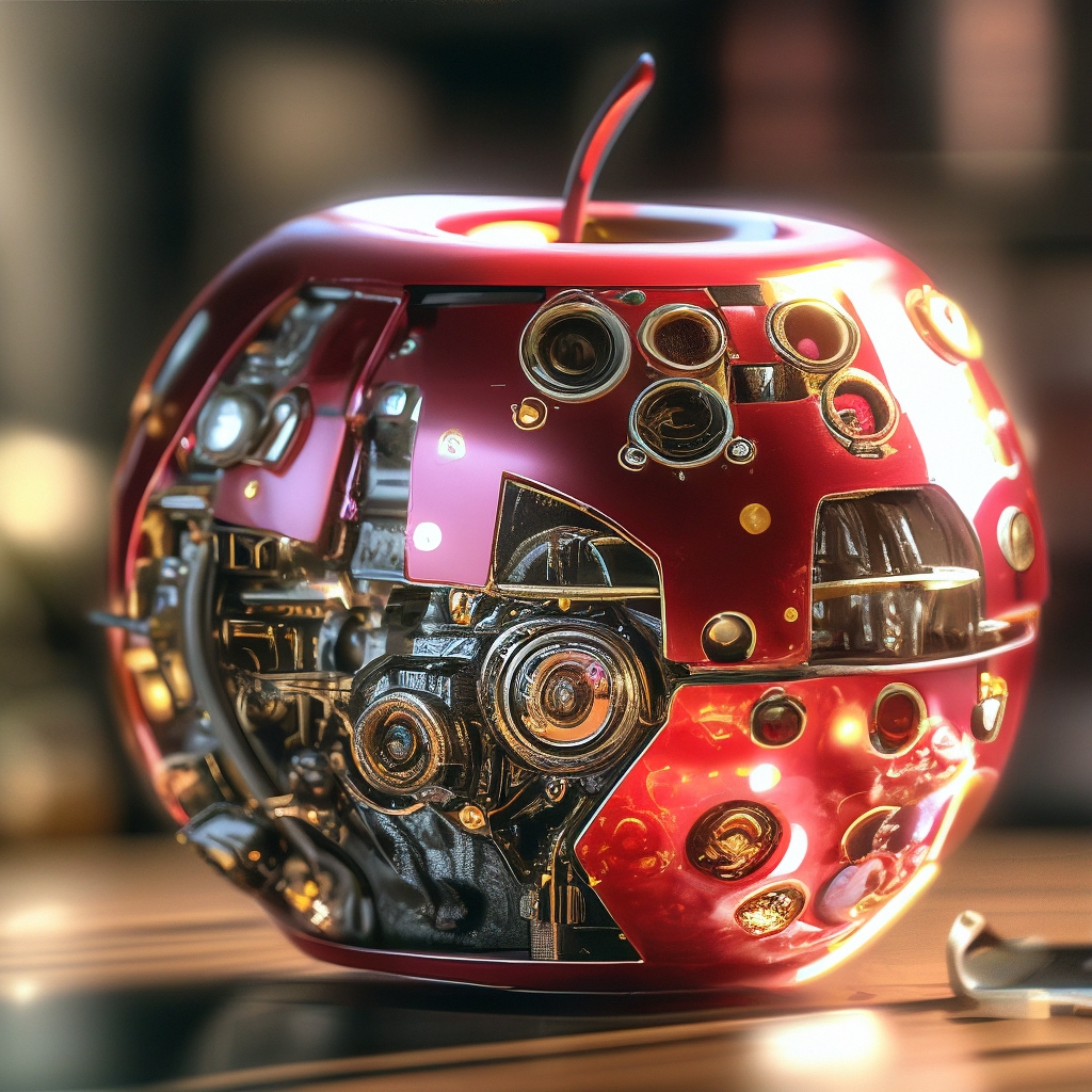 "Mechanical apple,hyperrealistic, 32k, high quality,realism ...