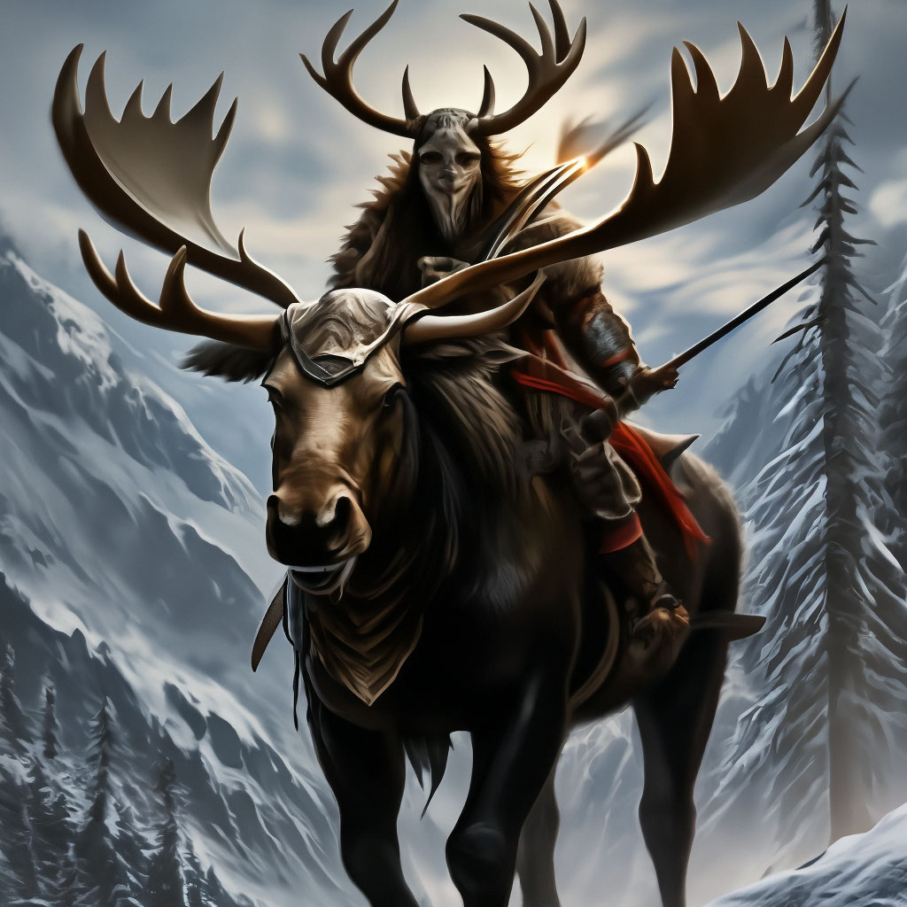 "A warrior riding a battle moose. The elk in the armor of the warrior ...