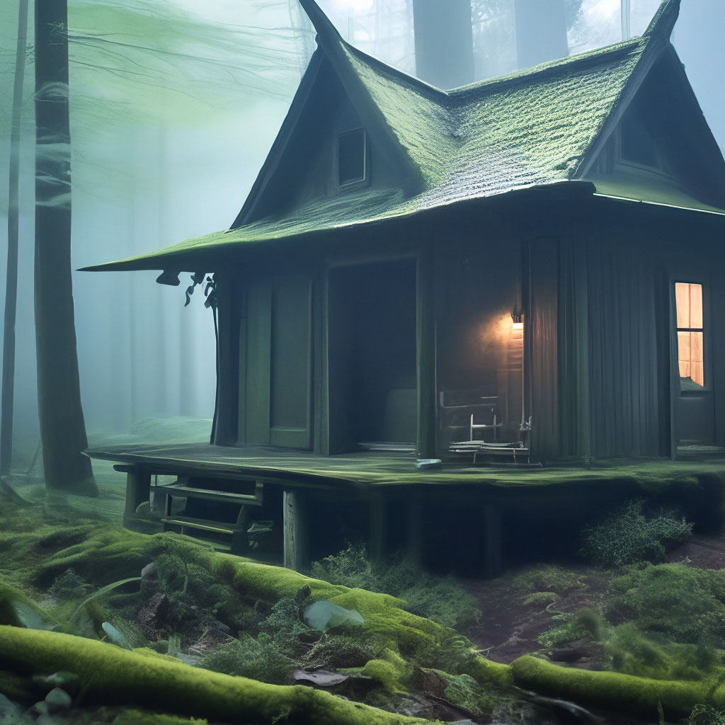 "Hut in the forest horror" — image created in Shedevrum