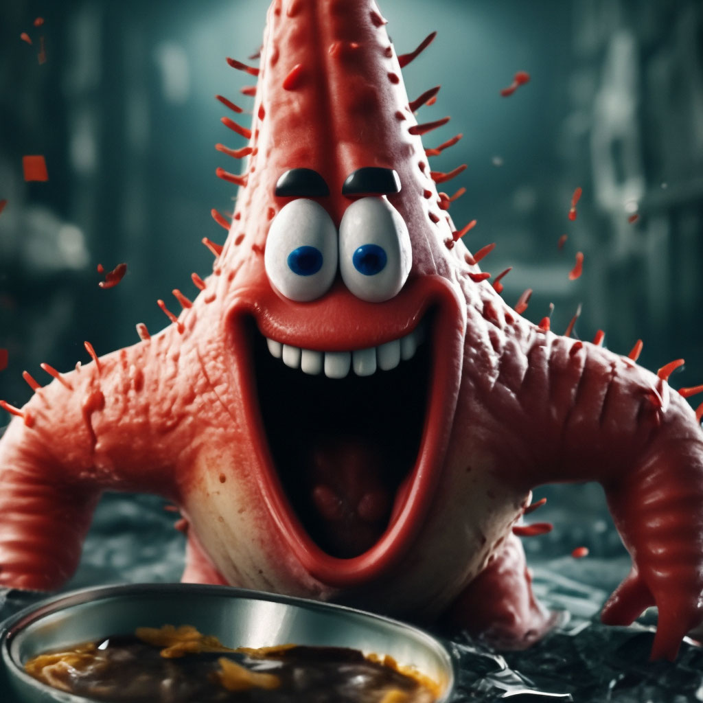 "Patrick the starfish with his mouth wide open trying to eat punch bob ...
