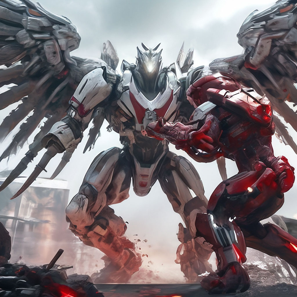 "A fierce battle between two - a four-armed giant with wings in bio ...