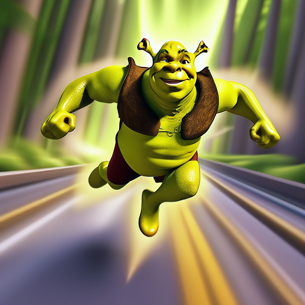"Shrek runs at super sonic speed" — image created in Shedevrum