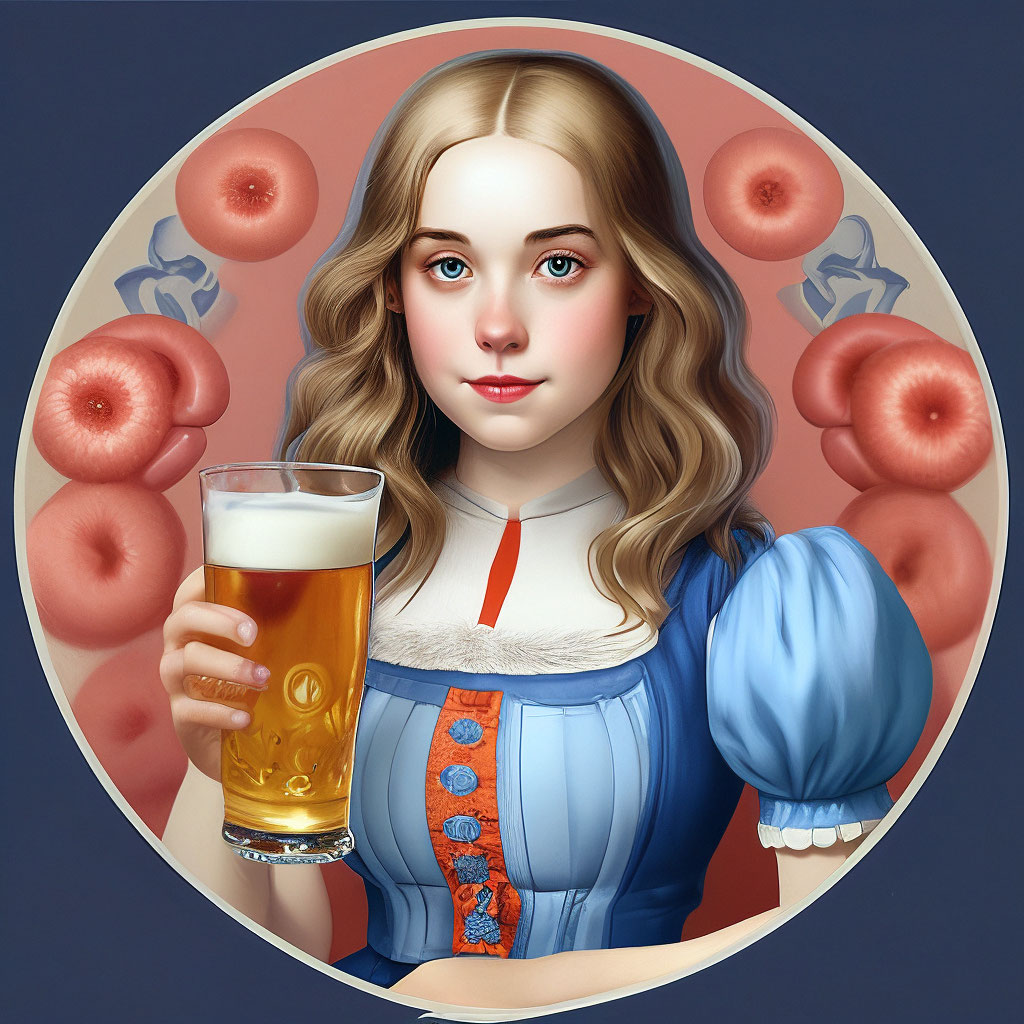 "Round avatar, girl Alice drinks beer with HERRING" — image created in ...