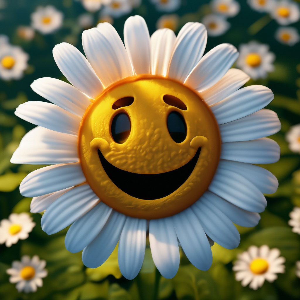 "Cheerful, smiley-daisy smiling. rzhunemogu" — image created in Shedevrum