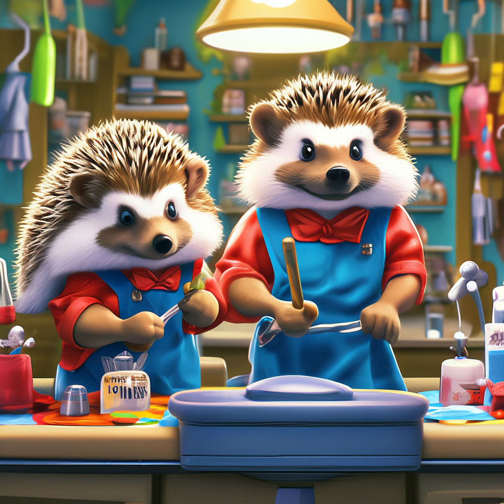 "Two hedgehogs in a barbershop hedgehog barber and hedgehog client ...