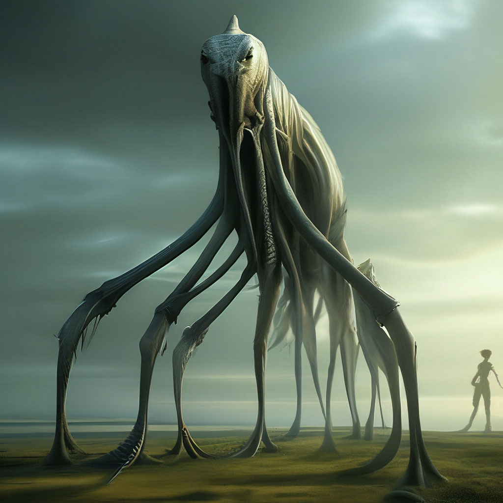 "A long eyeless creature, many limbs" — image created in Shedevrum
