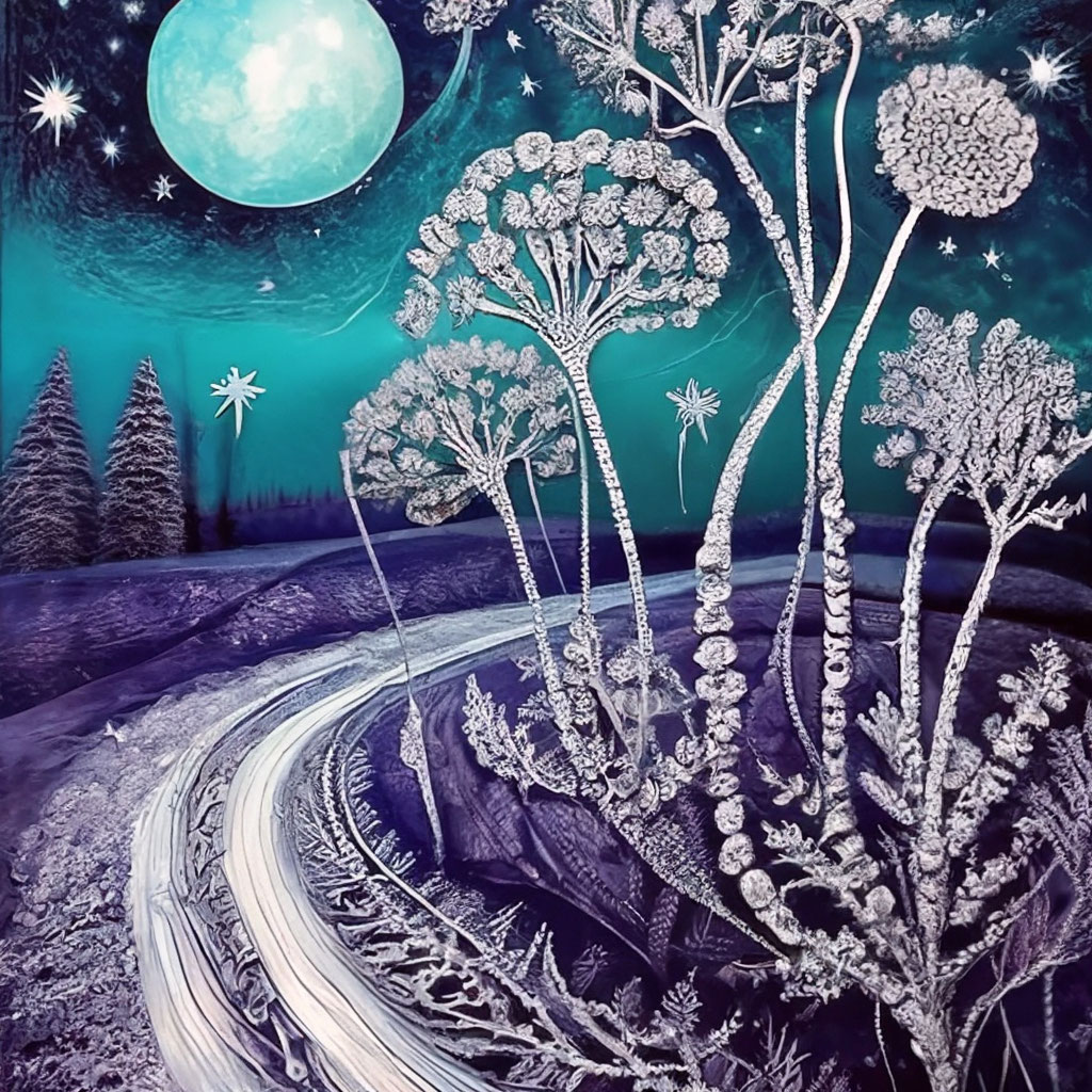 "Late autumn wormwood, multidimensional landscape, moon, road, starry ...