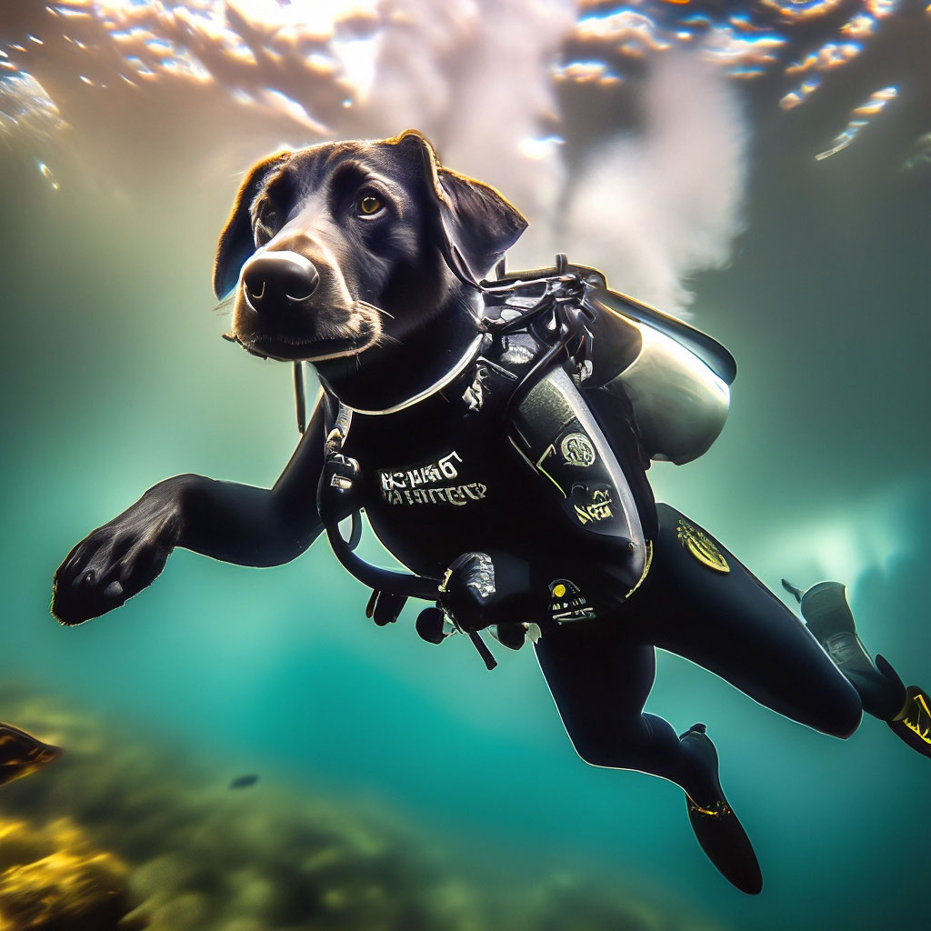"Dog diver" — image created in Shedevrum