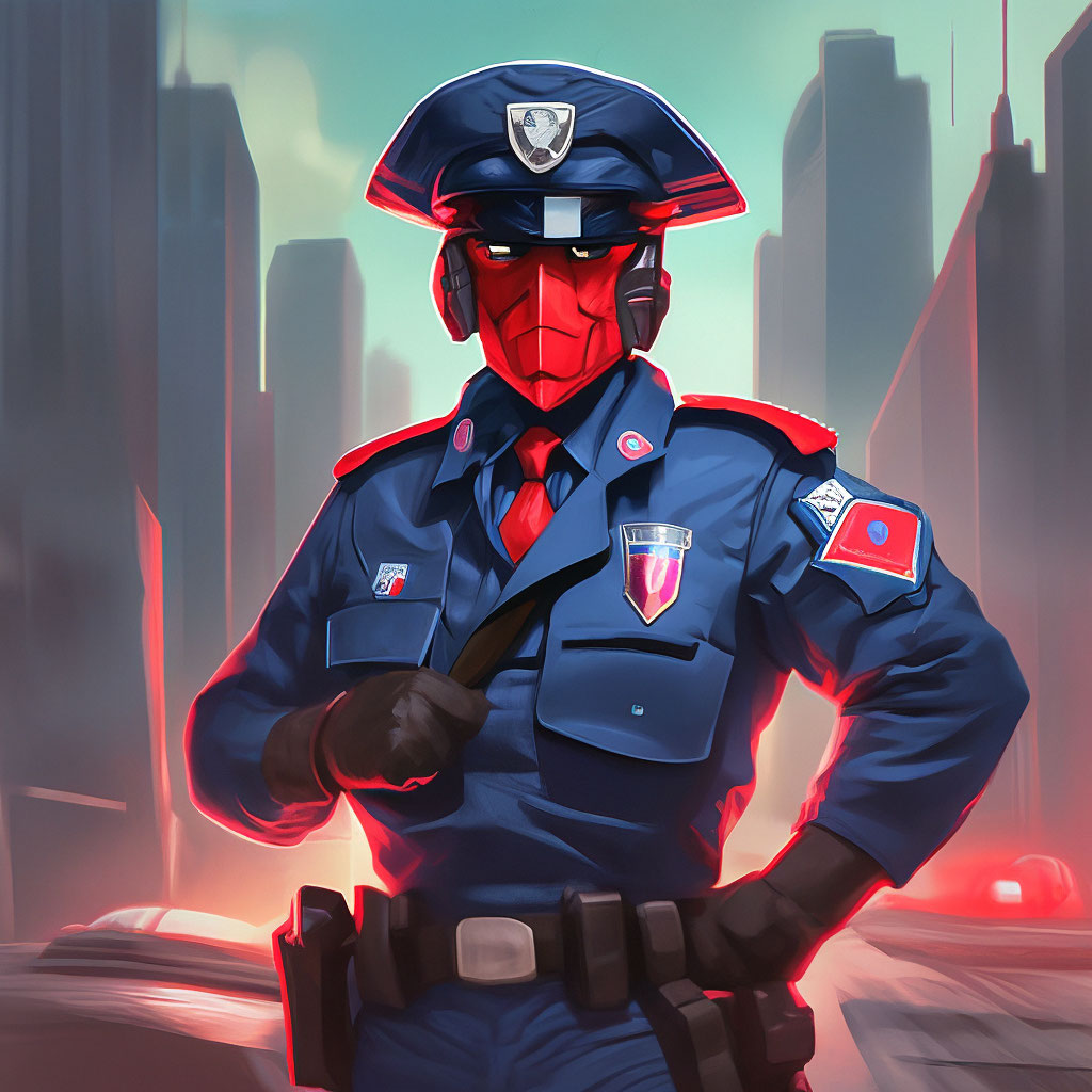 "Red stickman cop" — image created in Shedevrum