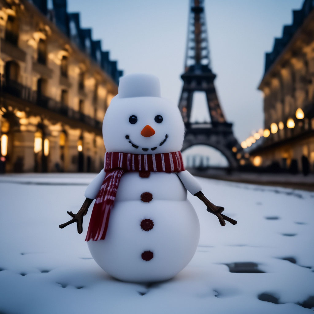 "The snowman arrived in Paris" — image created in Shedevrum