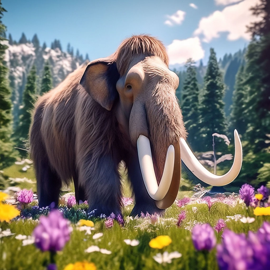"Northern mammoth with flowers, photorealistic, professional photo ...