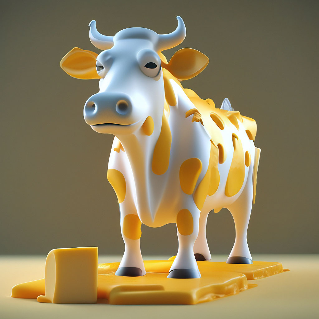 "A cow made of cheese" — image created in Shedevrum