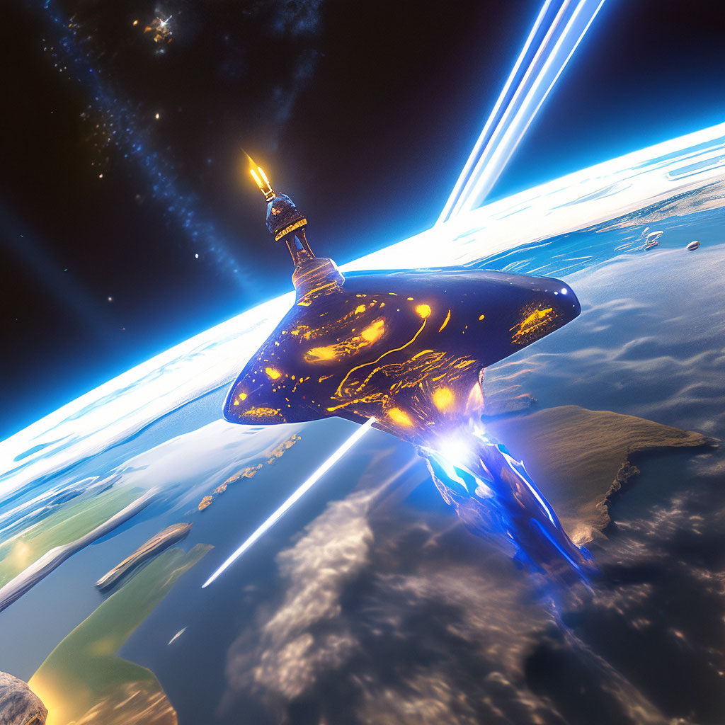 "A dazzling beam starship of the Light Patrol orbiting the Earth ...