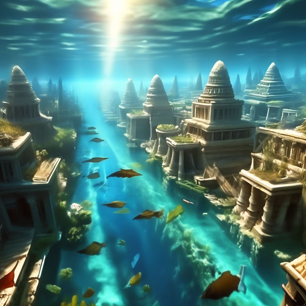 "Flooded Atlantis, the ancient city is completely under water, the city ...