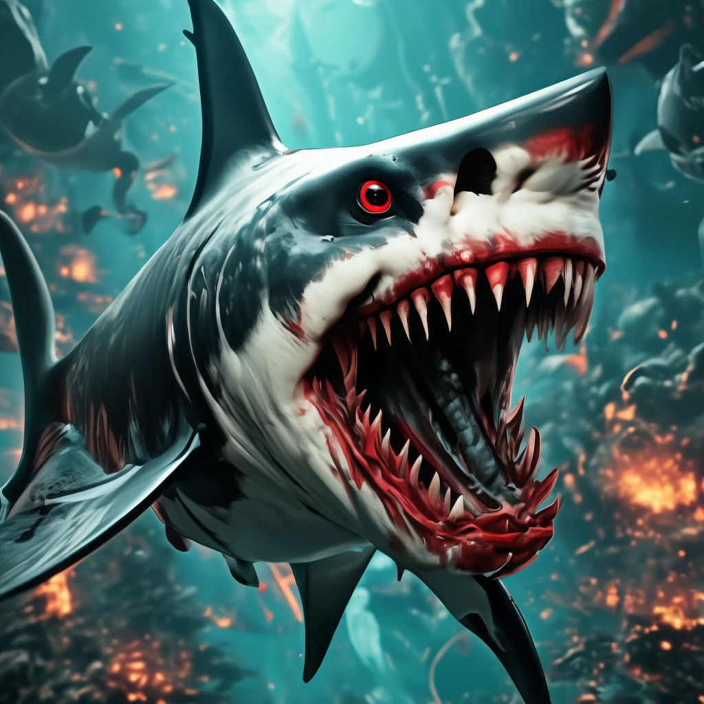 "Zombie shark symbiosis high detail 🔥" — image created in Shedevrum