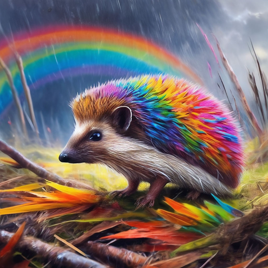 "The hedgehog is beautiful, with rainbow needles." — image created in ...