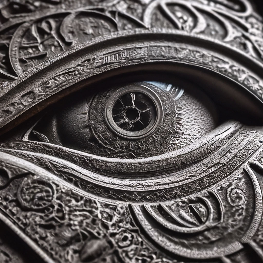 "Engraving, runic edging, in the middle of the image of the eyes ...