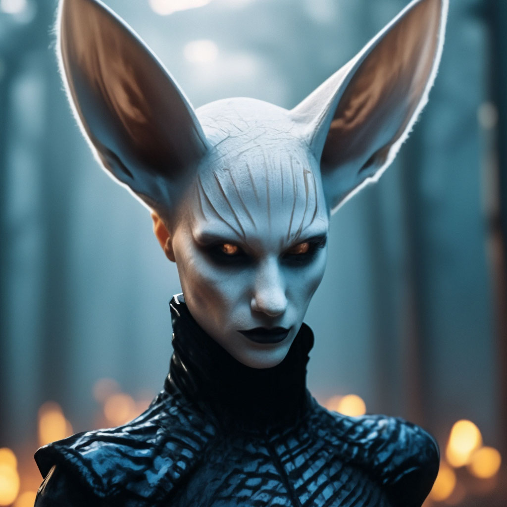 "Fenek, horror, twilight, light contour around the body, black body ...