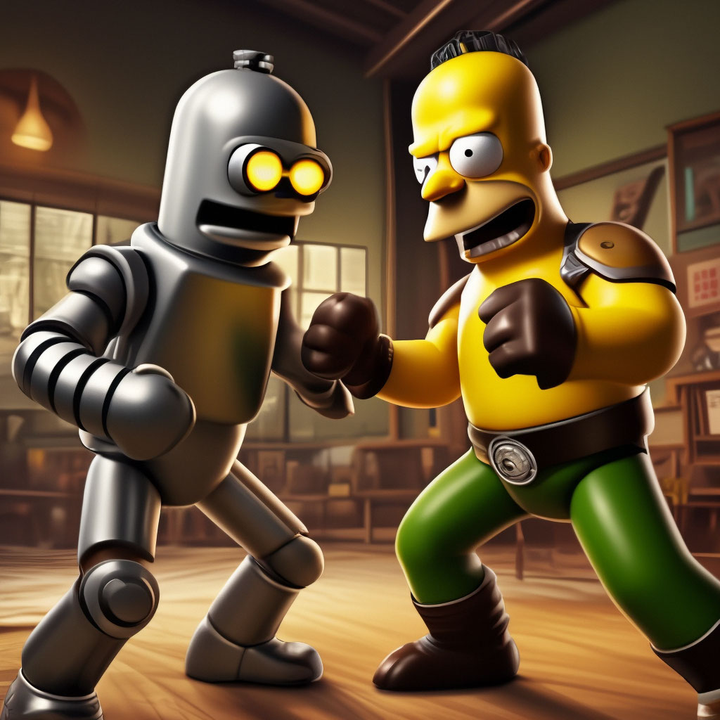 "Homer Simpson in a lucha libre duel with Bender from futurama" — image ...