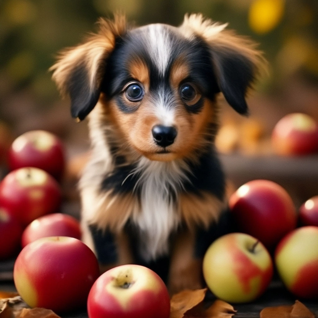 "A cute, handsome little dog and he has an apple on his needles🍎 ...