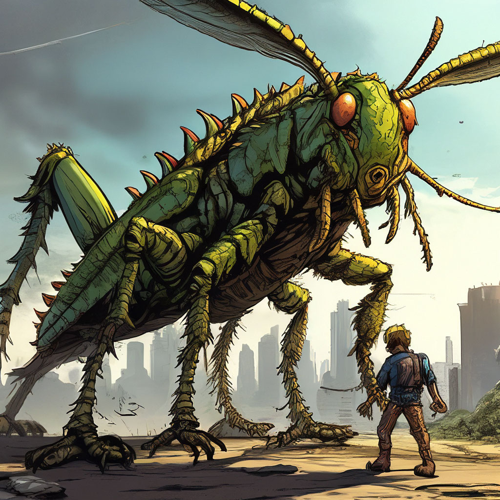 "Giant grasshopper mutant, comic, hyperdetalization, 32k" — image ...