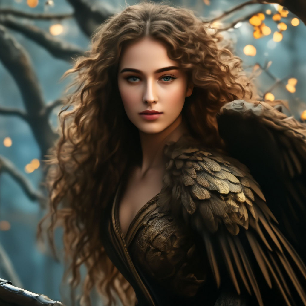 "Anthropomorphic Slavic bird of paradise Sirin with the face and ...