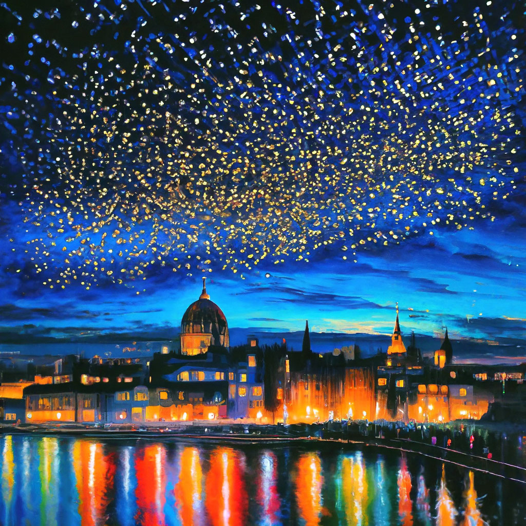 "Murmurations in the night sky surrealism, neon lighting" — image ...