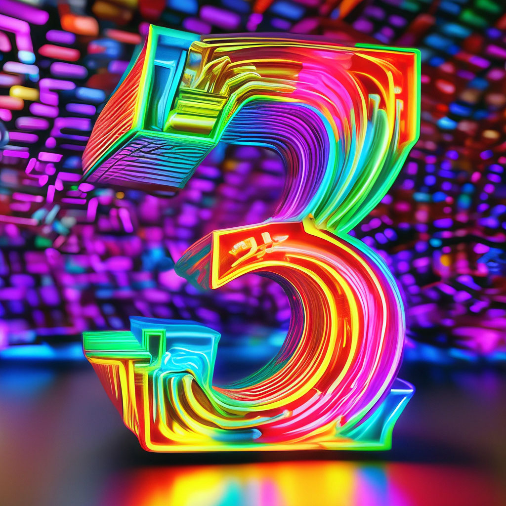 "The number 3 is bright, multicolored. digital art, very detailed,high ...