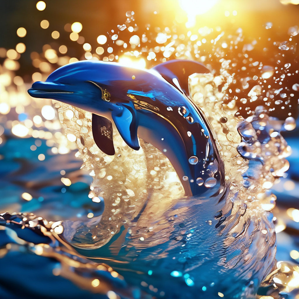 "Dolphin waves splashing water droplets sparkle like diamonds. the sun ...