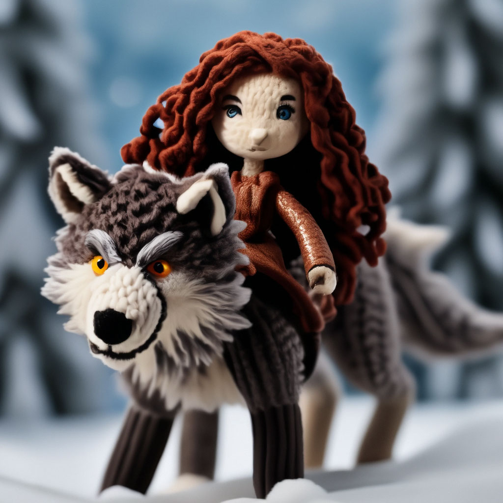 "Knitted dolls - on the back of a huge werewolf Jacob, Bella's daughter ...