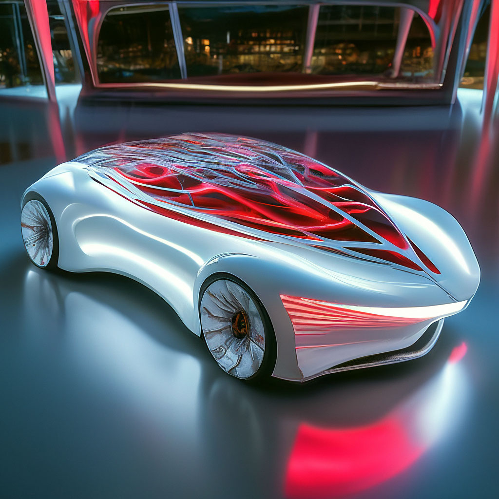 "On a futuristic bridge, the morphing of a futuristic car, parametric ...