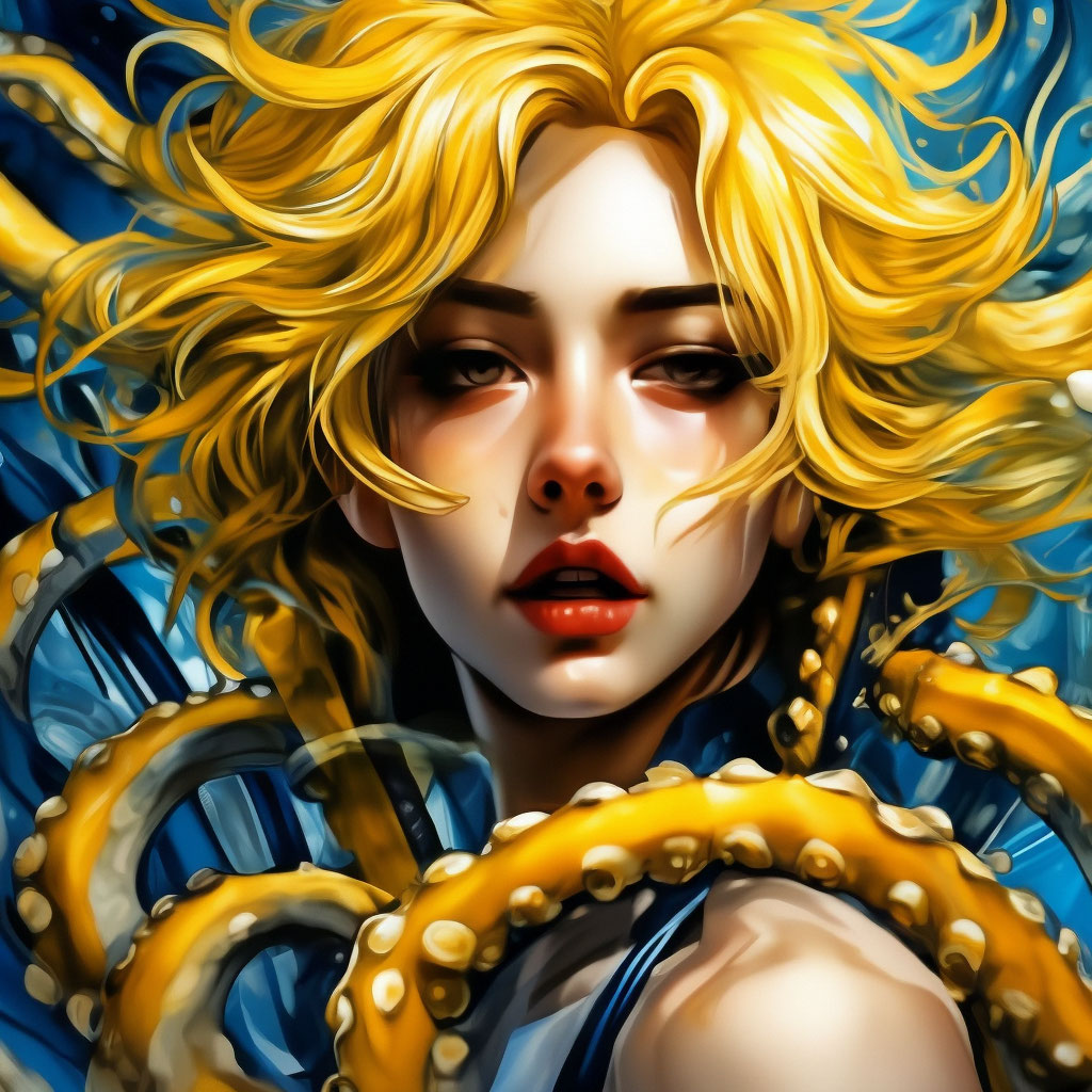 "Highlighted large outline, watercolor, art, sketch, tentacles, anime ...