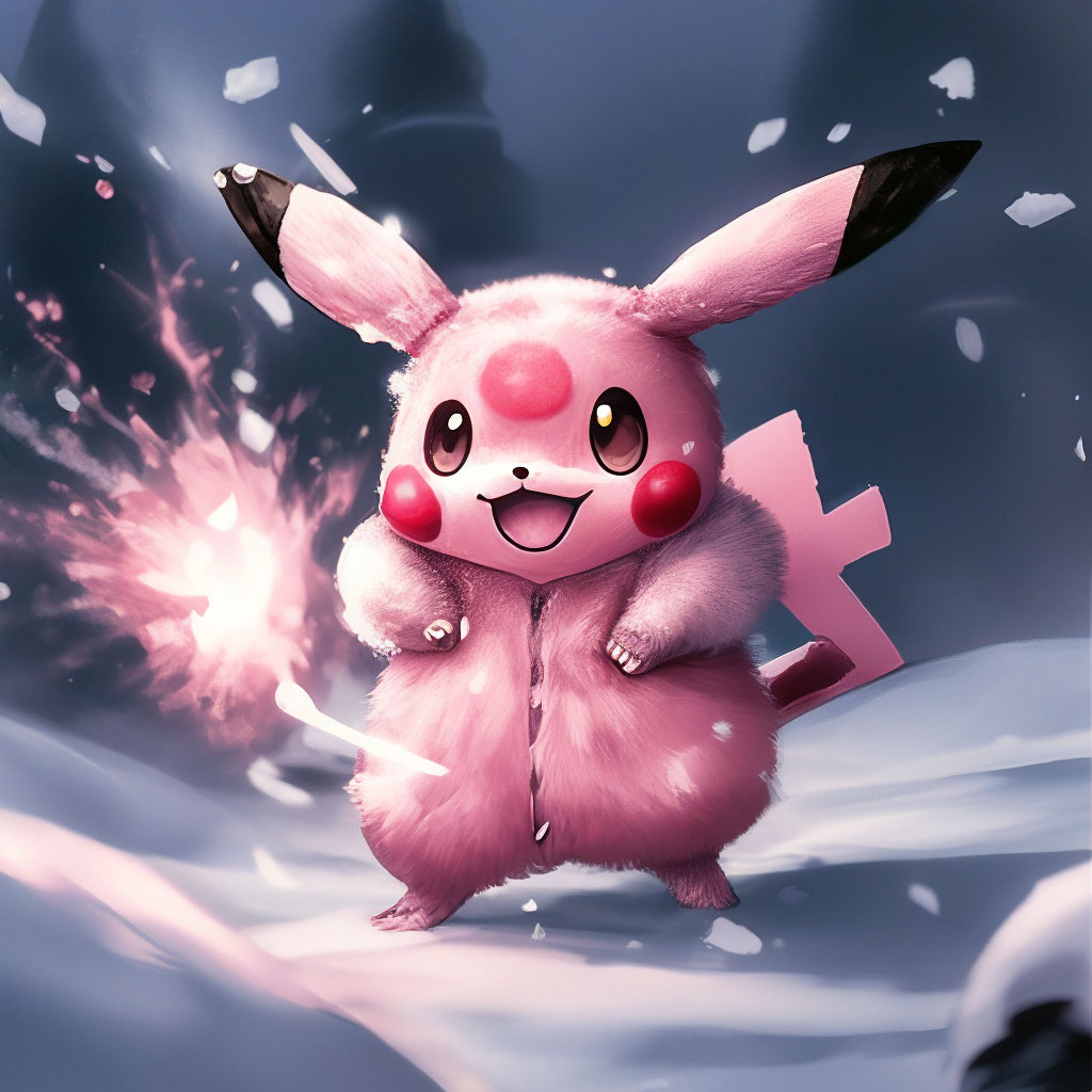 "Snow pikachu with pink blush throws lightning snowballs" — image ...