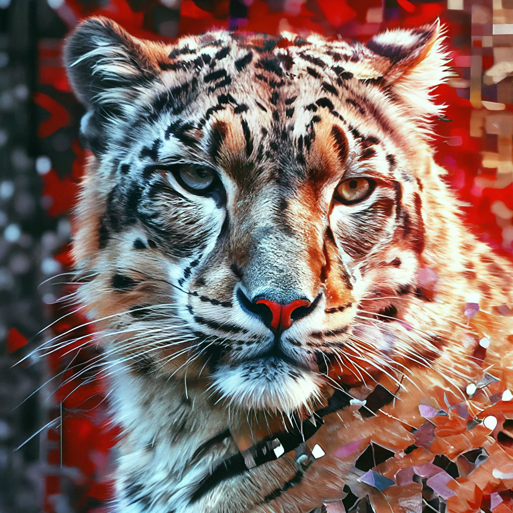 "@Neurseti, red big cat, double exposure, silver filigree, silver ...