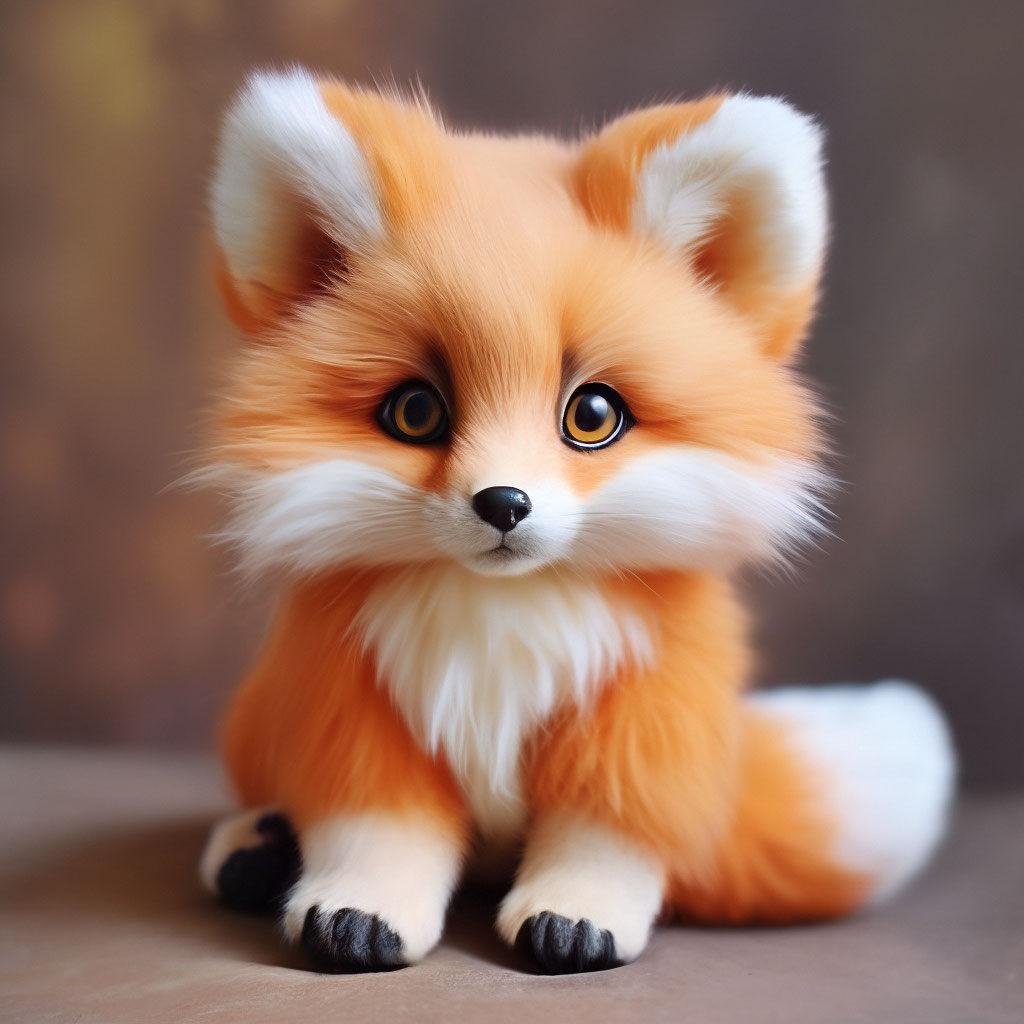 "Cute fluffy fox cub, big expressive eyes, fluffy fur, realization ...
