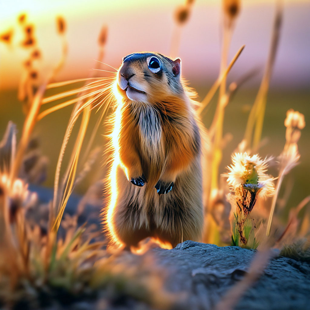 "Steppe gopher, animalism, hdr, dry grass swaying in the wind, rare ...