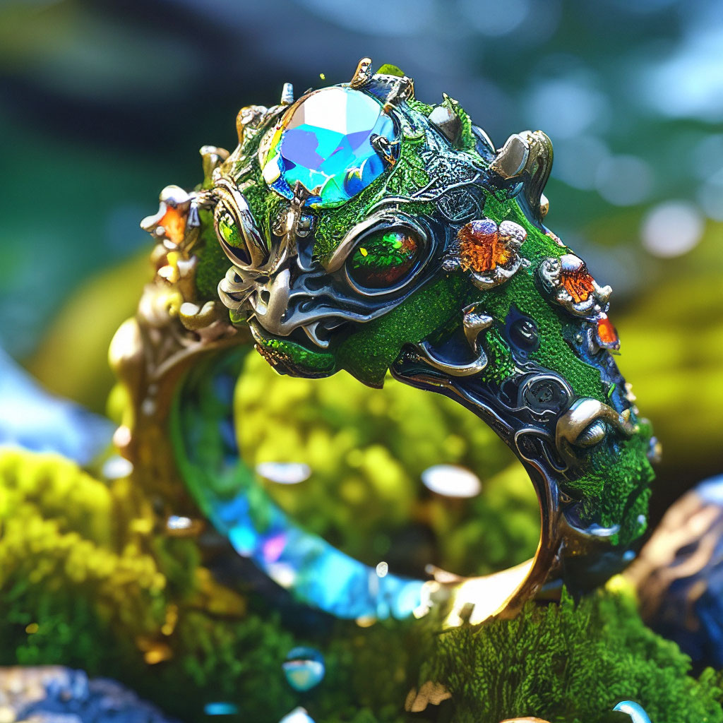 "Goblin ring, swamp, moss, precious, with stones, digital art, lots of ...
