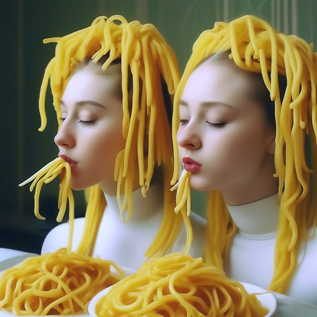 "Take the noodles off your ears" — image created in Shedevrum