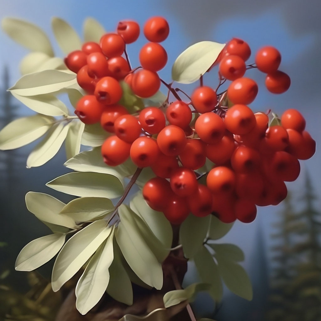 "A bunch of mountain ash , realistic , super beautiful" — image created ...