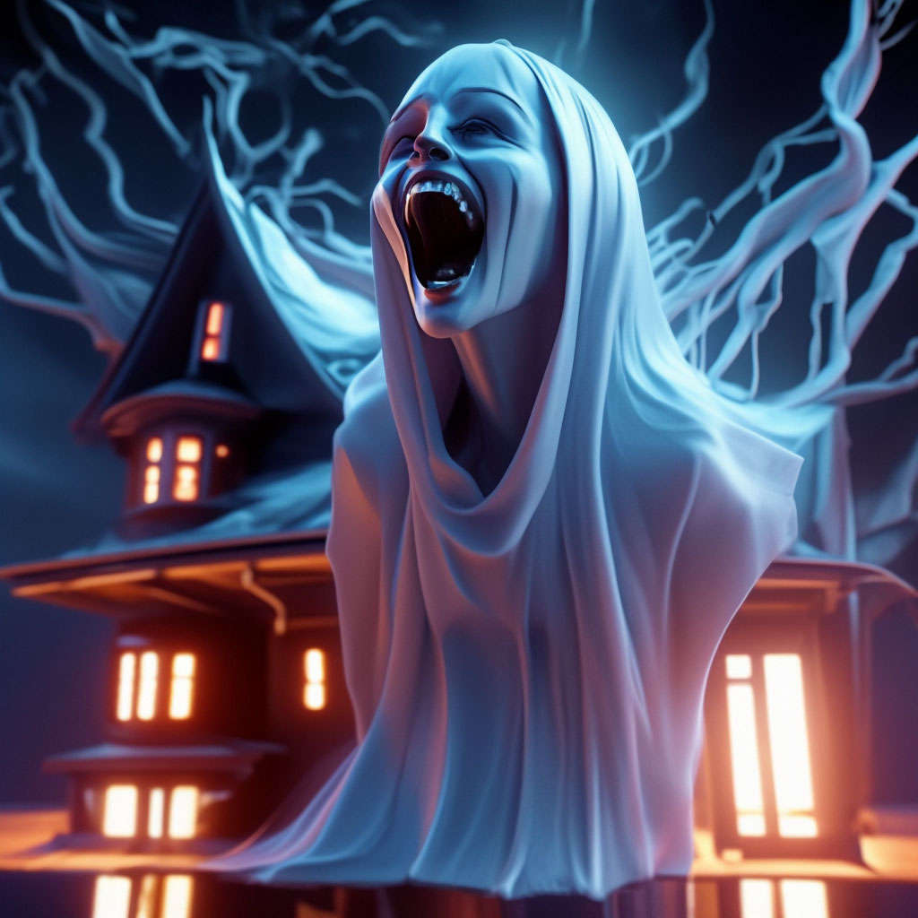 "A haunted house based on Munch horror, fear, ghost + woman ...