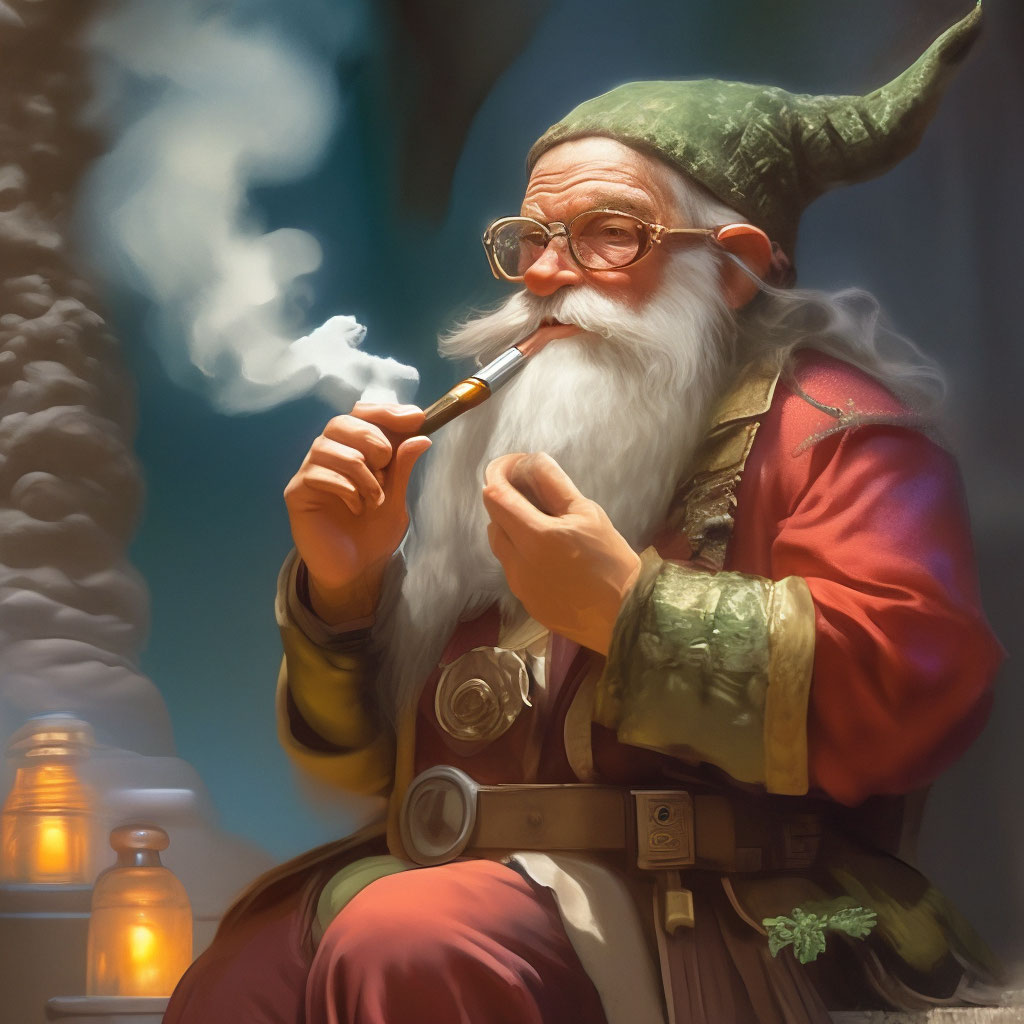 "An old dwarf smokes an elf pipe" — image created in Shedevrum