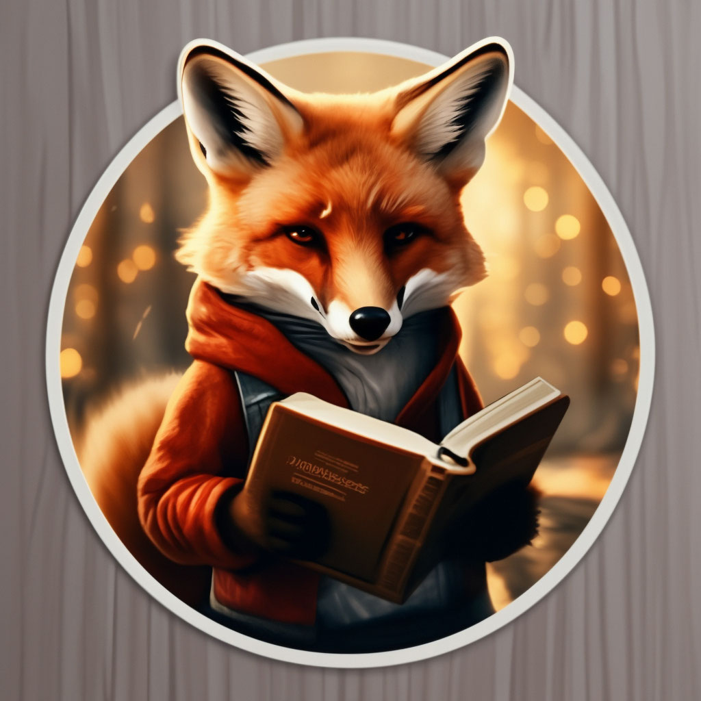 "Sticker, fox with a book" — image created in Shedevrum