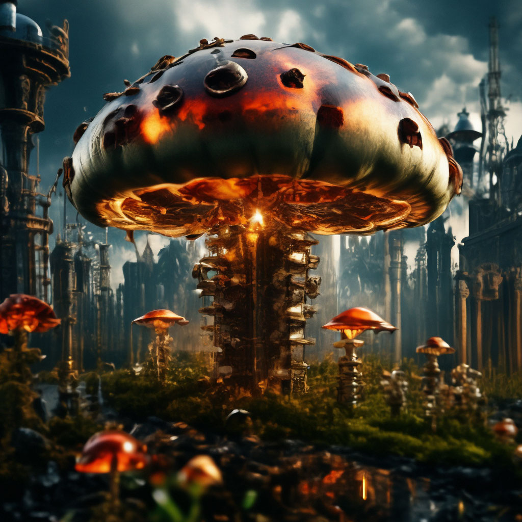 "Nuclear mushroom grows in the garden" — image created in Shedevrum