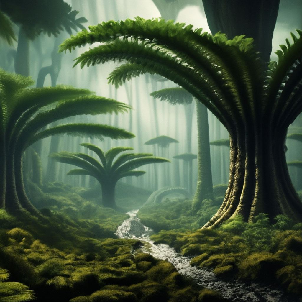 "Earth millions of years BC, prehistoric tree ferns, prehistoric ...