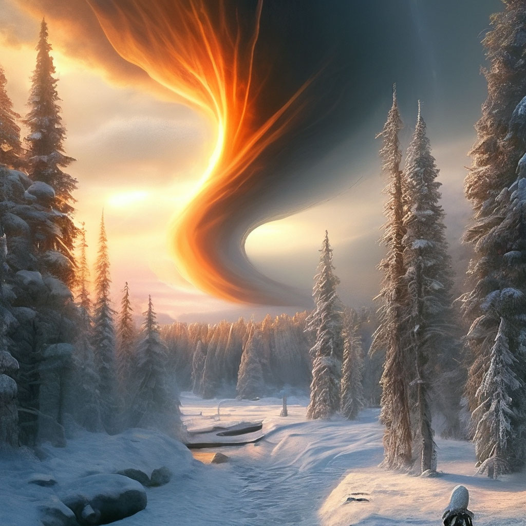 "Lumen fire tornado, in the taiga in winter, professional photo ...