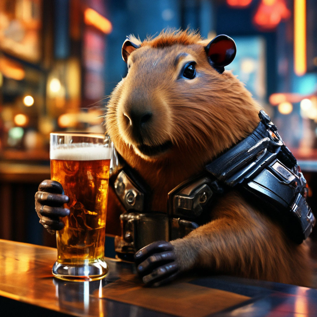 "Capybara drinks beer" — image created in Shedevrum